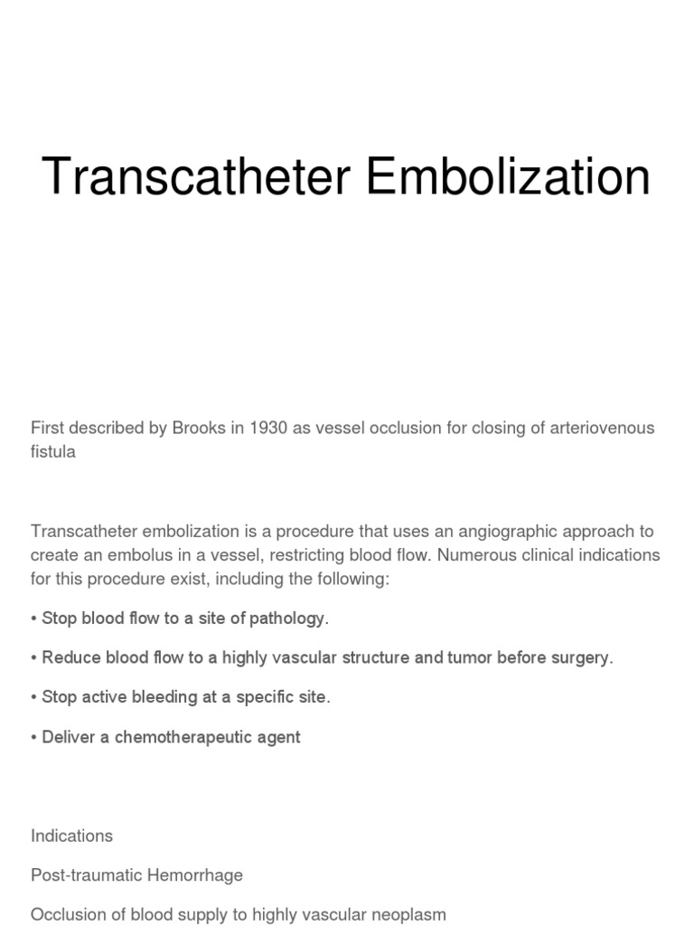 Transcatheter Embolization | PDF | Neoplasms | Medical Specialties