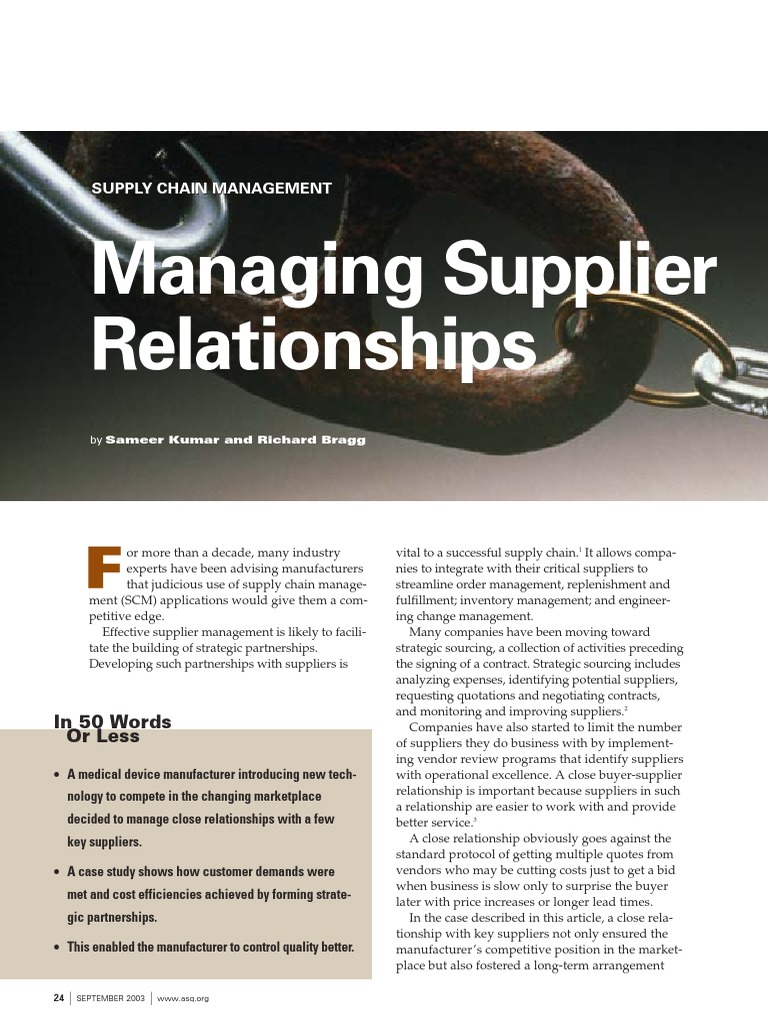 Managing Supplier Relationships: Supply Chain Management | PDF | Supply ...