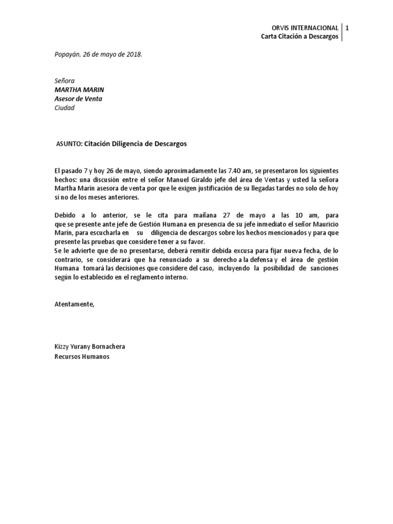 Carta CITACION A Descargos docx