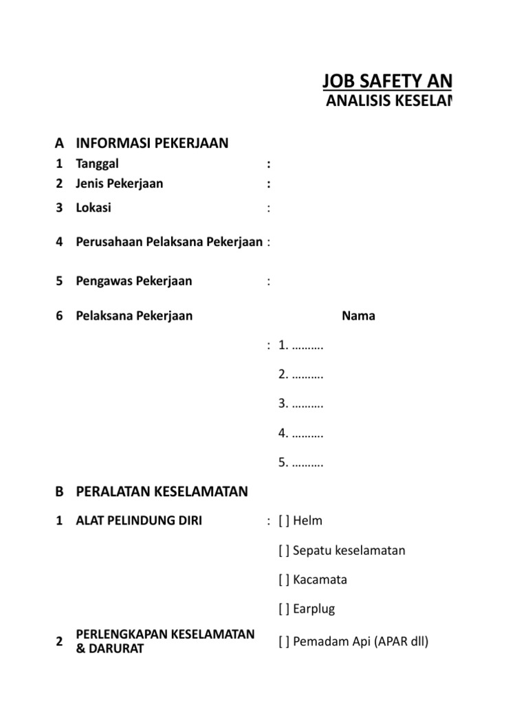 Job Safety Anaysis Project Engineering B | PDF
