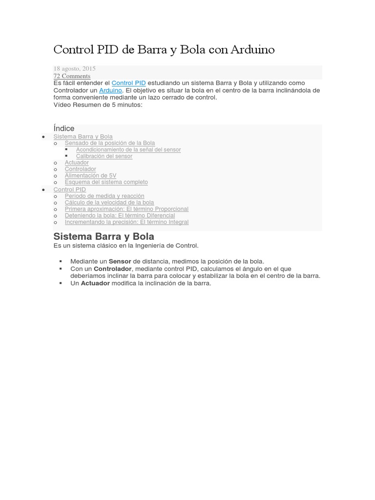 Control PID de Barra y Bola Con Arduino | PDF | Sensor | Ingenieria ...