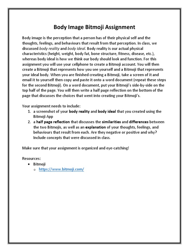 Body Image Assignment | PDF | Body Image | Reality