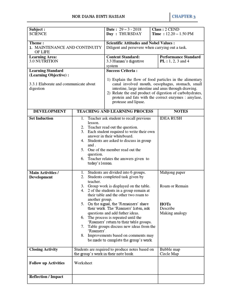 Grade 8 Digestive System Lesson Plan | PDF | Digestion | Learning