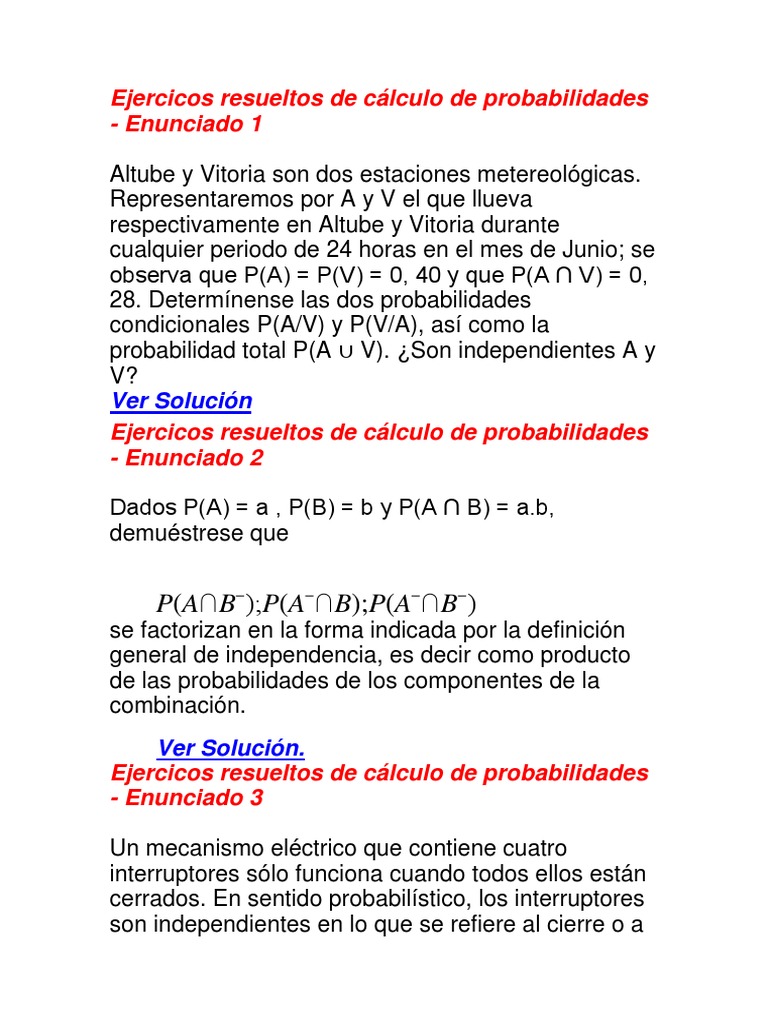 Ejercicos Resueltos de Cálculo de Probabilidades | Descargar gratis PDF | Probabilidad ...
