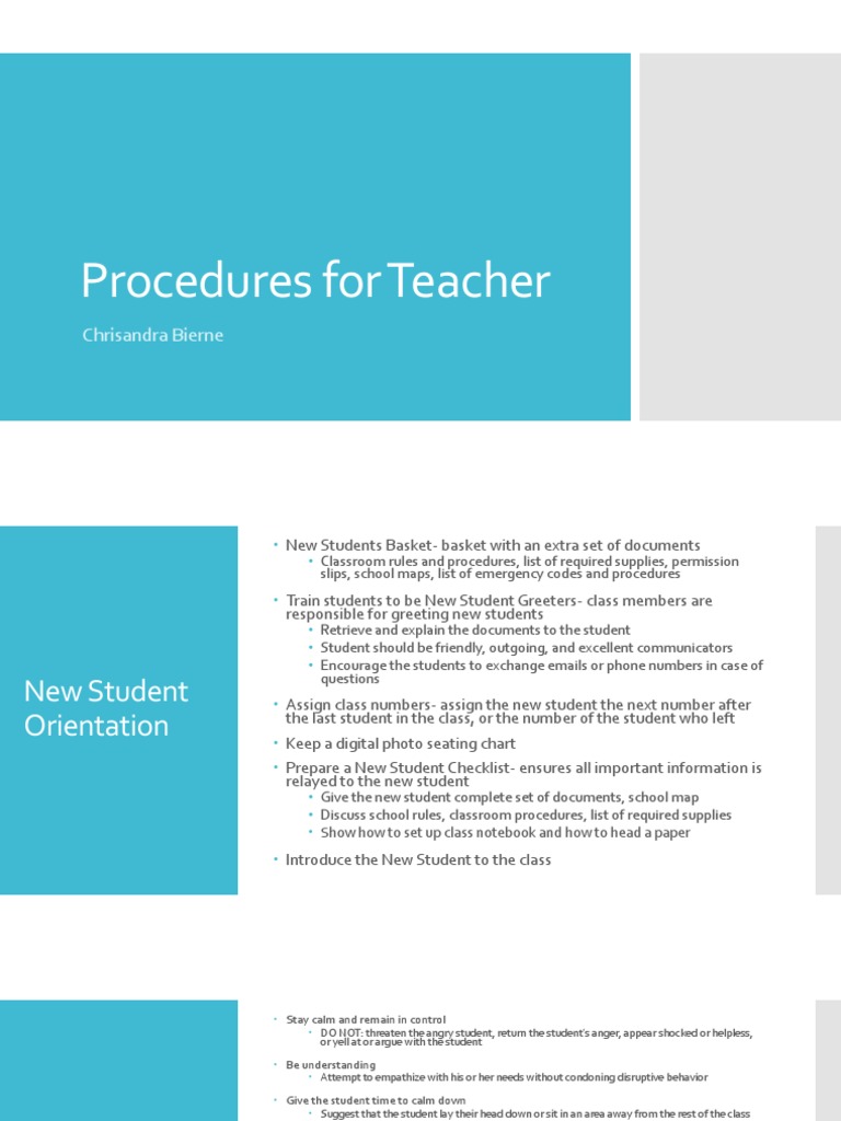 Procedures Teacher | PDF | Classroom | Homework