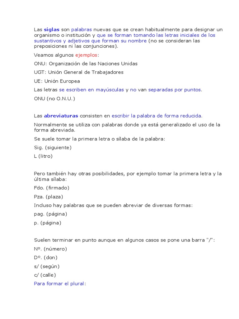 Siglas y Abreviaturas: Definición y Ejemplos | PDF | Acrónimo | Lingüística