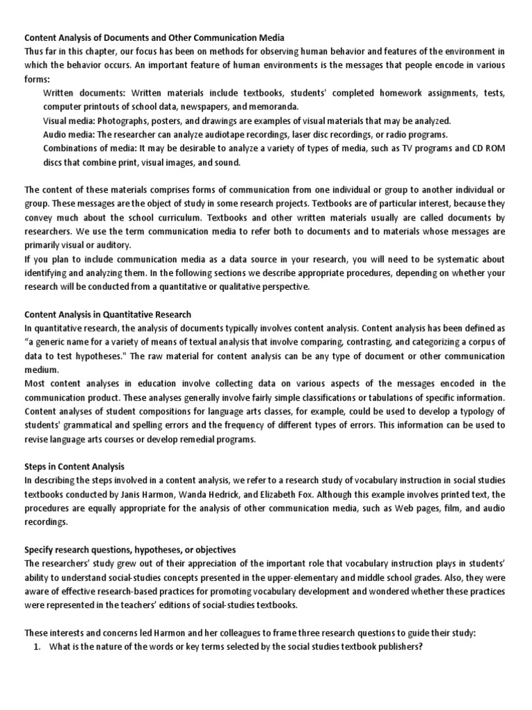 Content Analysis of Documents | PDF | Data Analysis | Qualitative Research