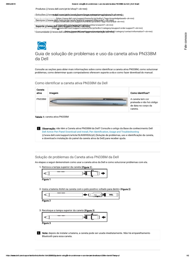 Guia de Solução de Problemas e Uso Da Caneta Ativa PN338M Da Dell ...