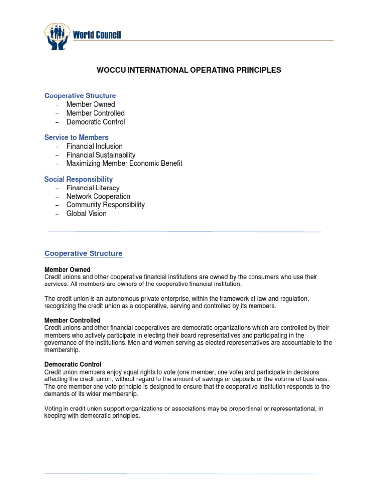 2017 WOCCU International Operating Principles | PDF | Credit Union ...
