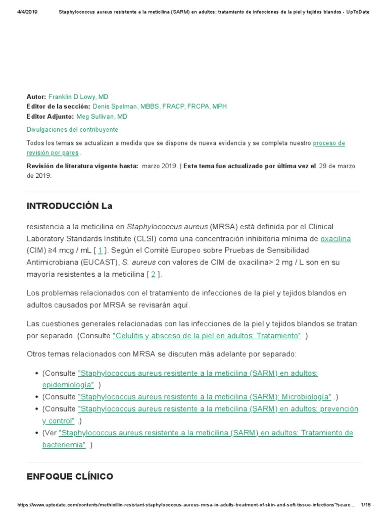 Staphylococcus Aureus Resistente A La Meticilina (SARM) en Adultos - Tratamiento de Infecciones ...