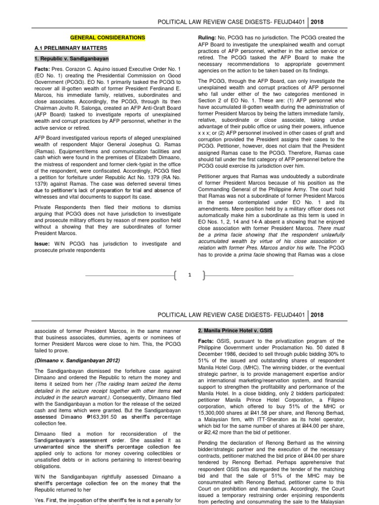 Political Law Review Case Digests-Feujd4401 2018 | PDF | Initiative | Eminent Domain