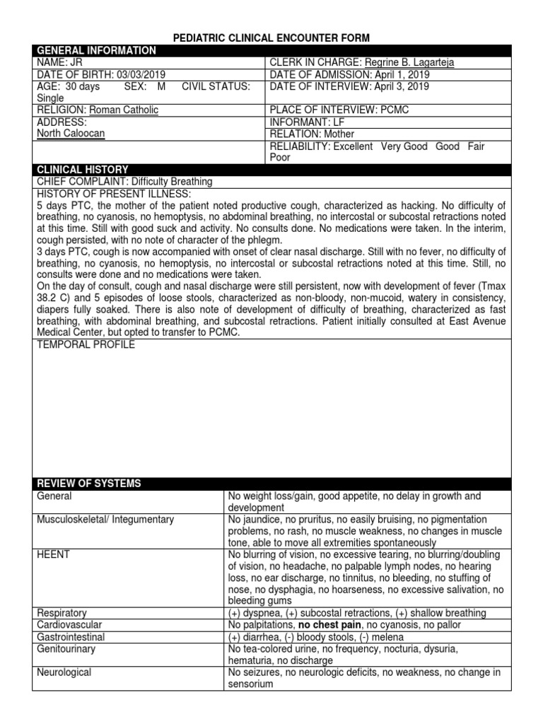 Pedia Clinical Encounter Form | PDF | Pneumonia | Diarrhea