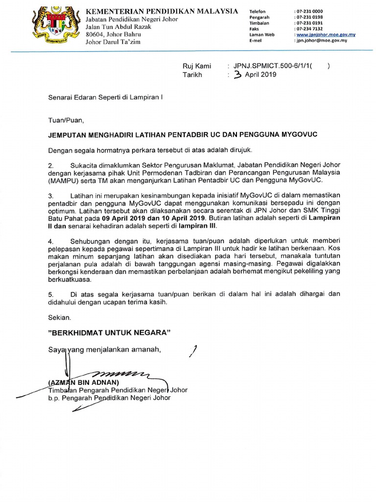 1-Surat Rasmi Latihan MyGovUC & Edaran | PDF