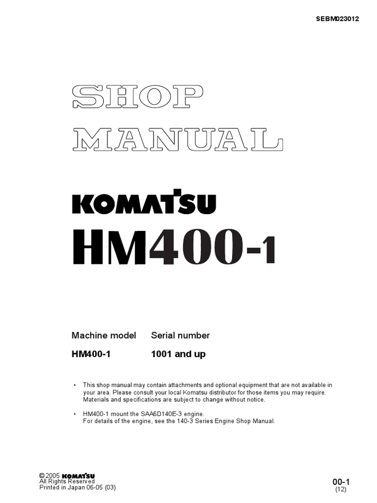 HM400-1 1st Edition SEBD023012 PDF | PDF | Troubleshooting | Crane ...