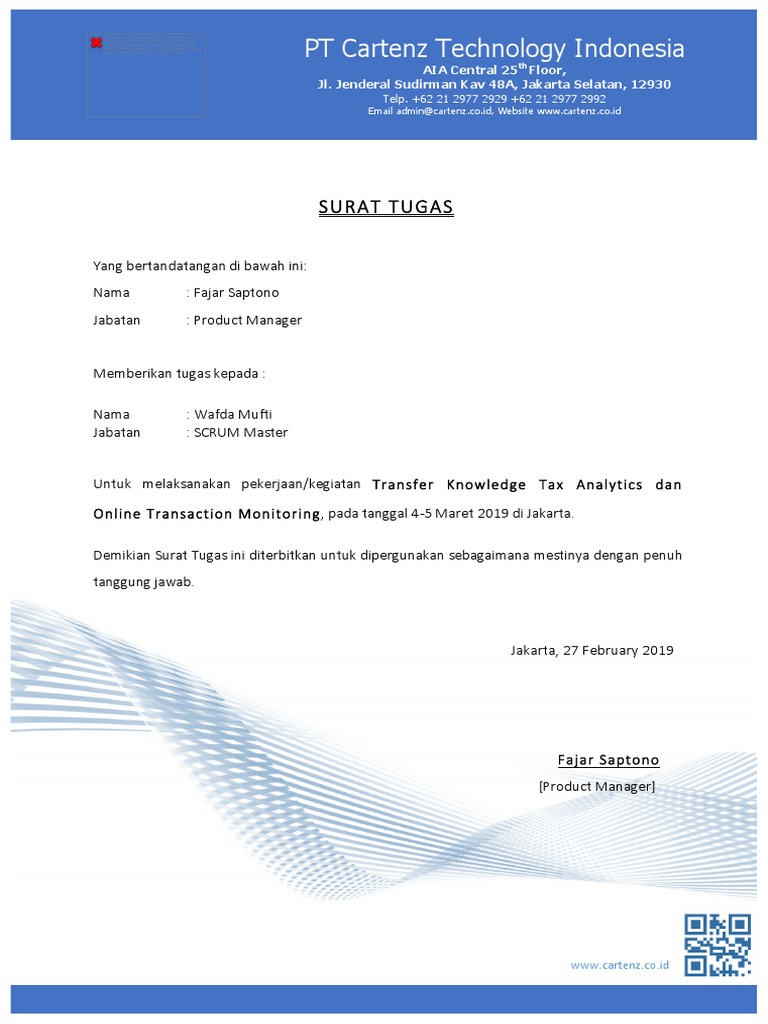 Assignment Letter For Transfer Of Knowledge On Tax Analytics And Online