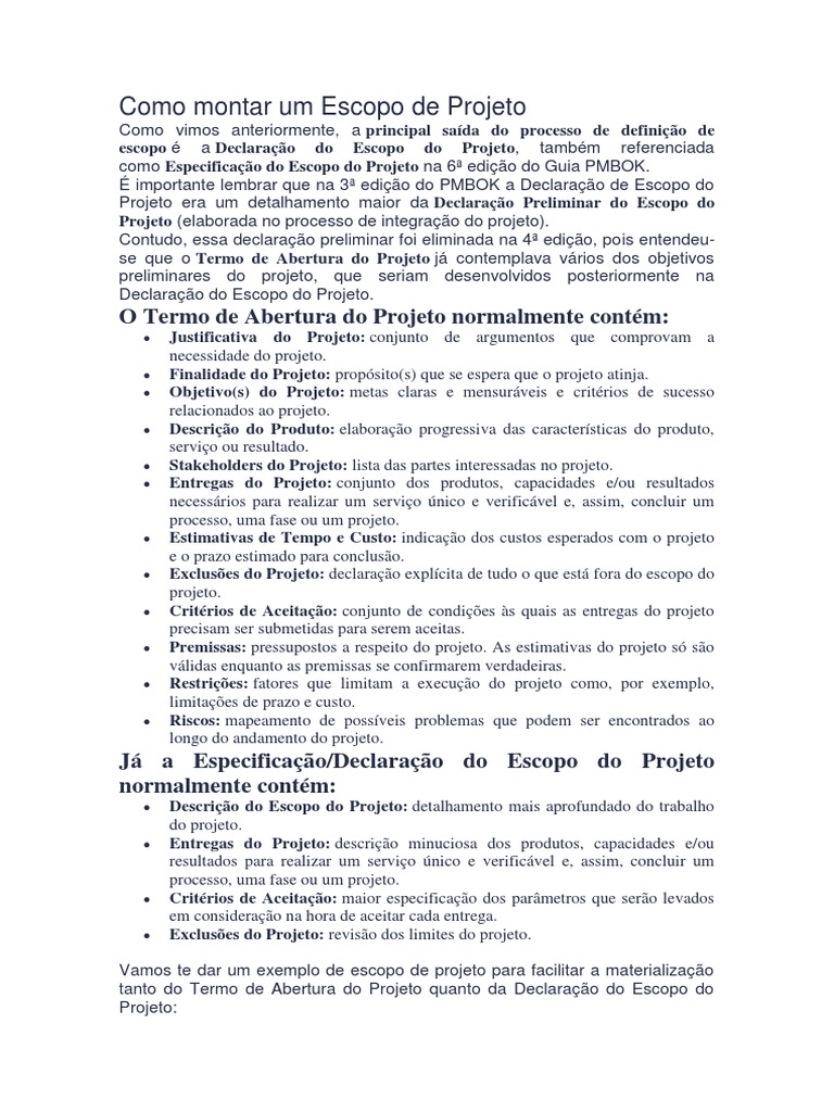 Como Montar Um Escopo de Projeto | PDF | Educação à distância | Gestão ...
