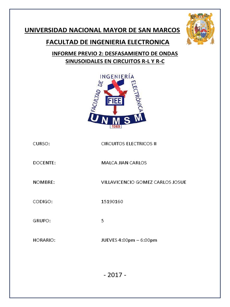 INFORME PREVIO 2 Electricos 2 | PDF | Inductor | Impedancia eléctrica