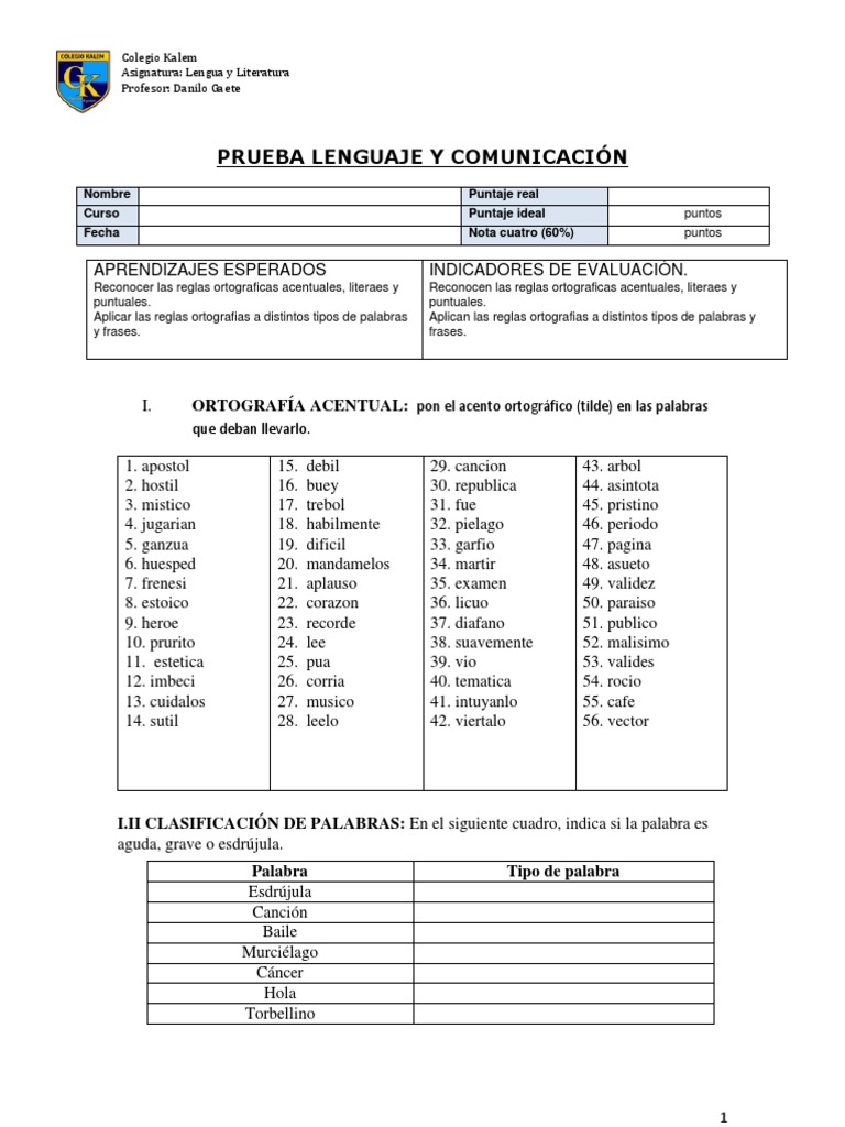Hojas De Trabajo De Prueba De Ortografía Para Imprimir