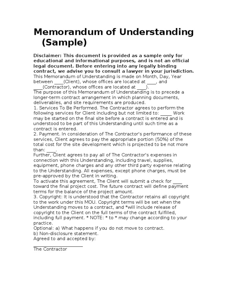 MOU Sample for Construction Projects | PDF | Business