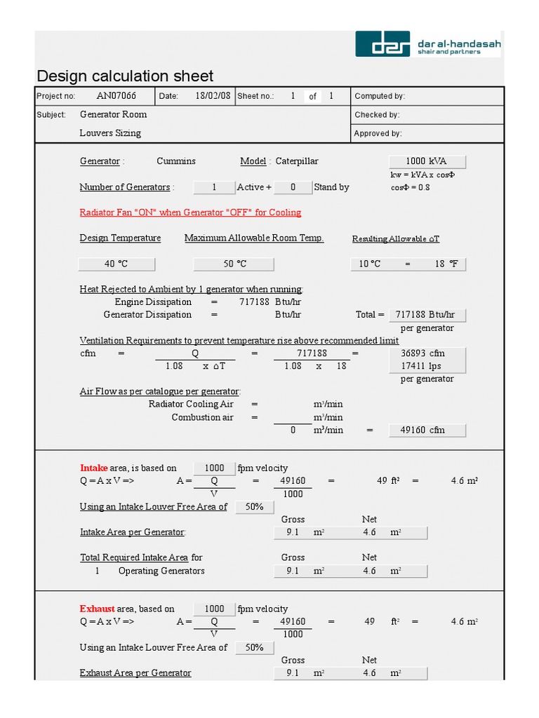 Generator Room Ventilation | PDF | Ventilation (Architecture) | Radiator