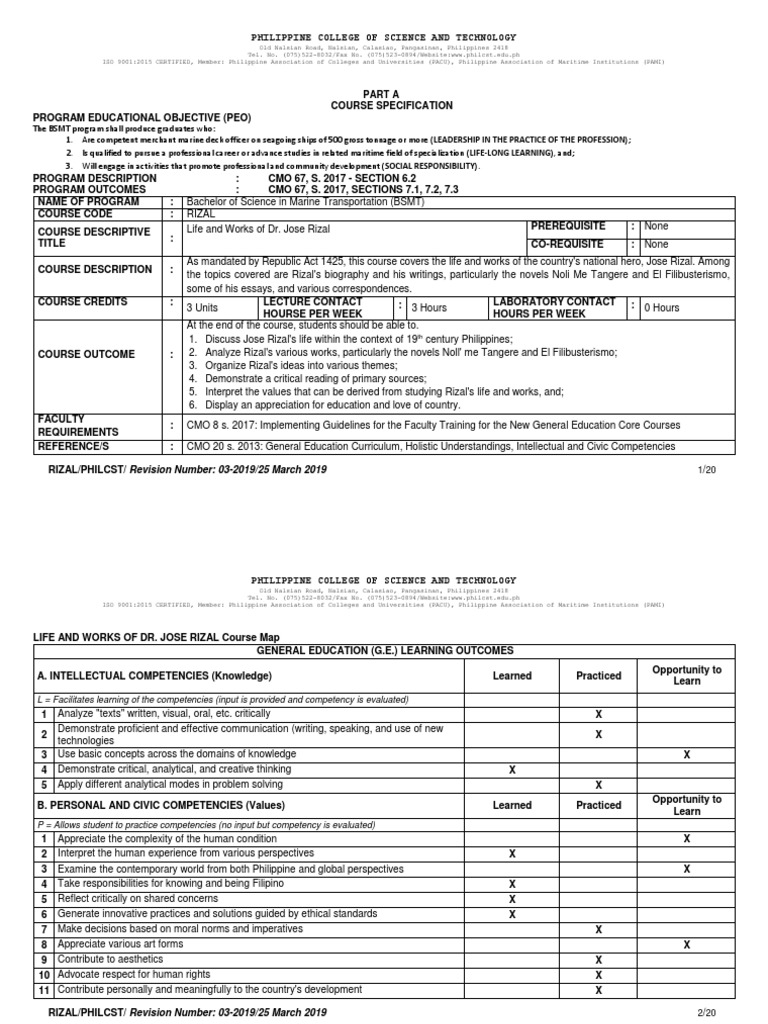 Revised - Rizal (25 Mar 2019) | PDF | Curriculum | Philippines
