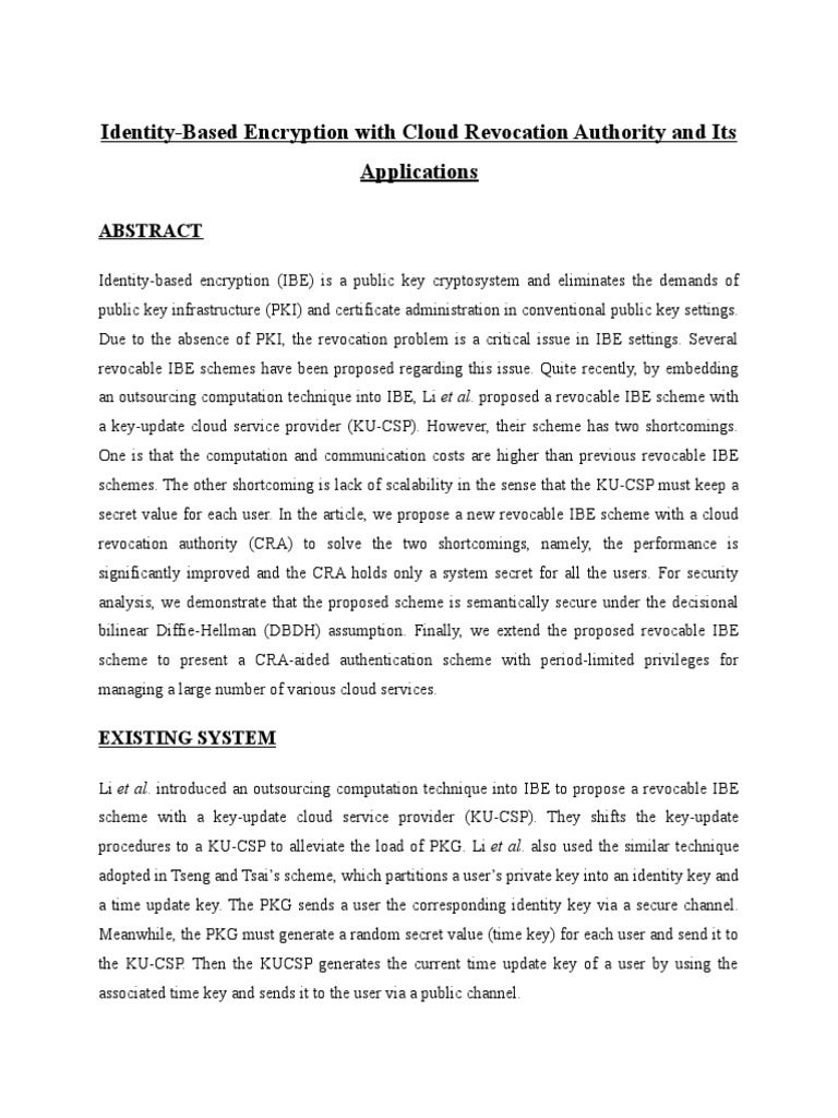Identity-Based Encryption With Cloud | PDF | Key (Cryptography) | Public Key Cryptography