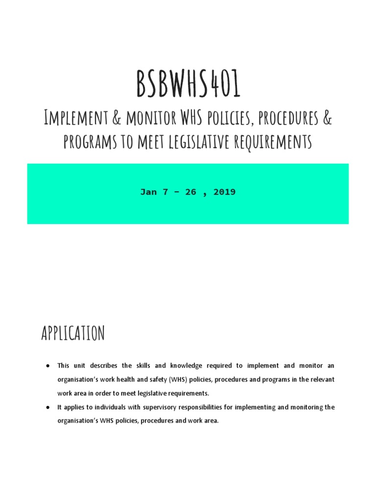 Implement & Monitor WHS Policies, Procedures & Programs To Meet ...