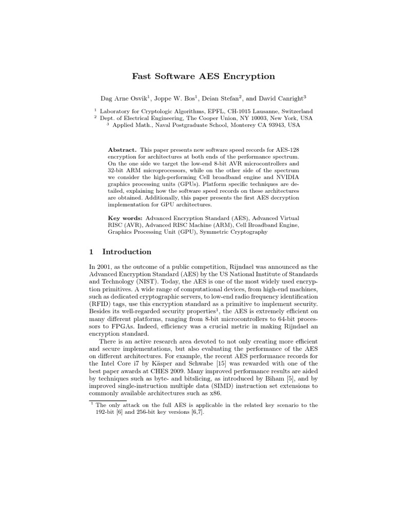 Fast Software AES Encryption | PDF | Arm Architecture | Graphics ...