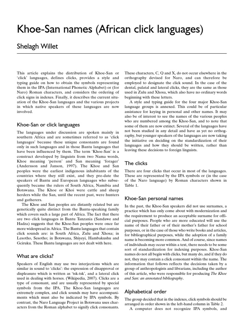 Khoe-San Names (African Click Languages) | PDF | Human Communication ...