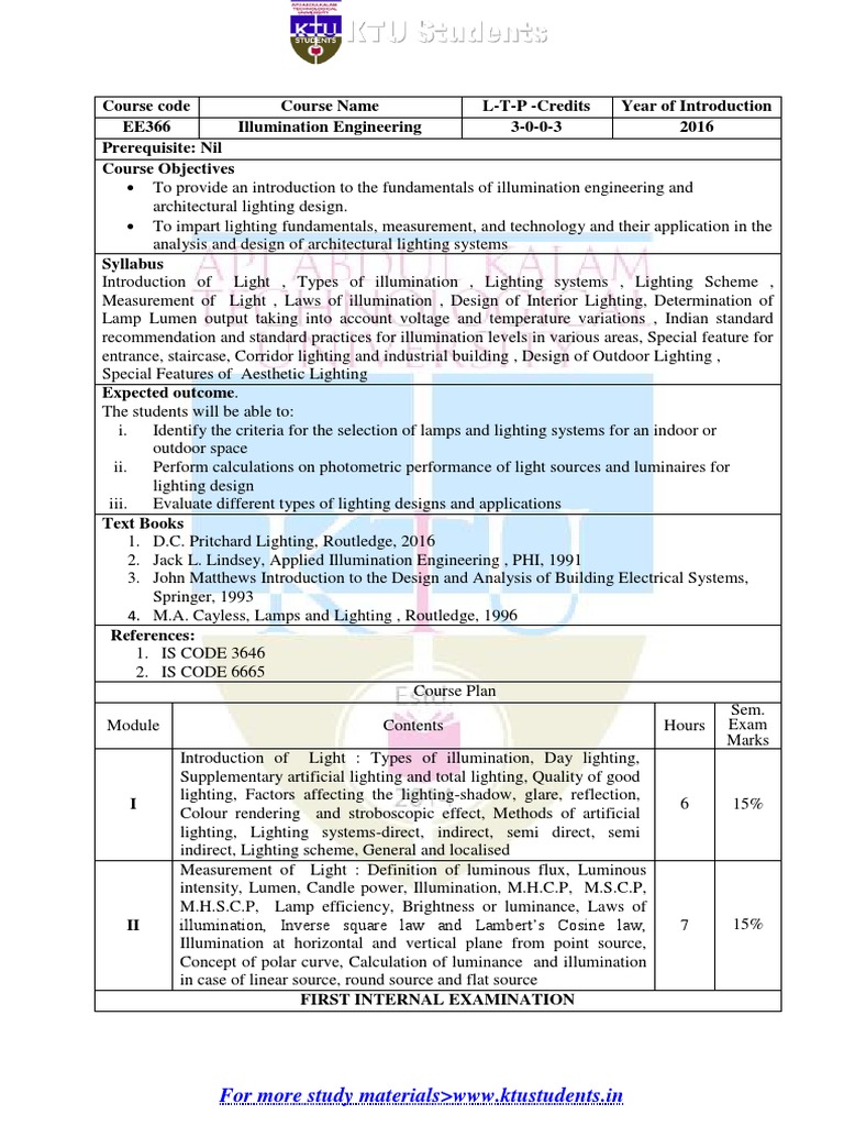 EE366 Illumination Engineering | PDF | Lighting | Optics