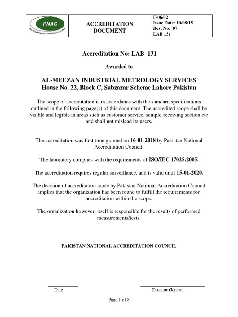 Accreditation by PNAC | PDF | Metrology | Calibration