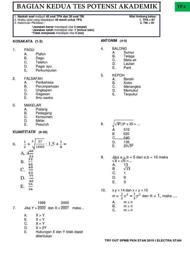 Try Out Tpa (Bagian 1) PDF | PDF