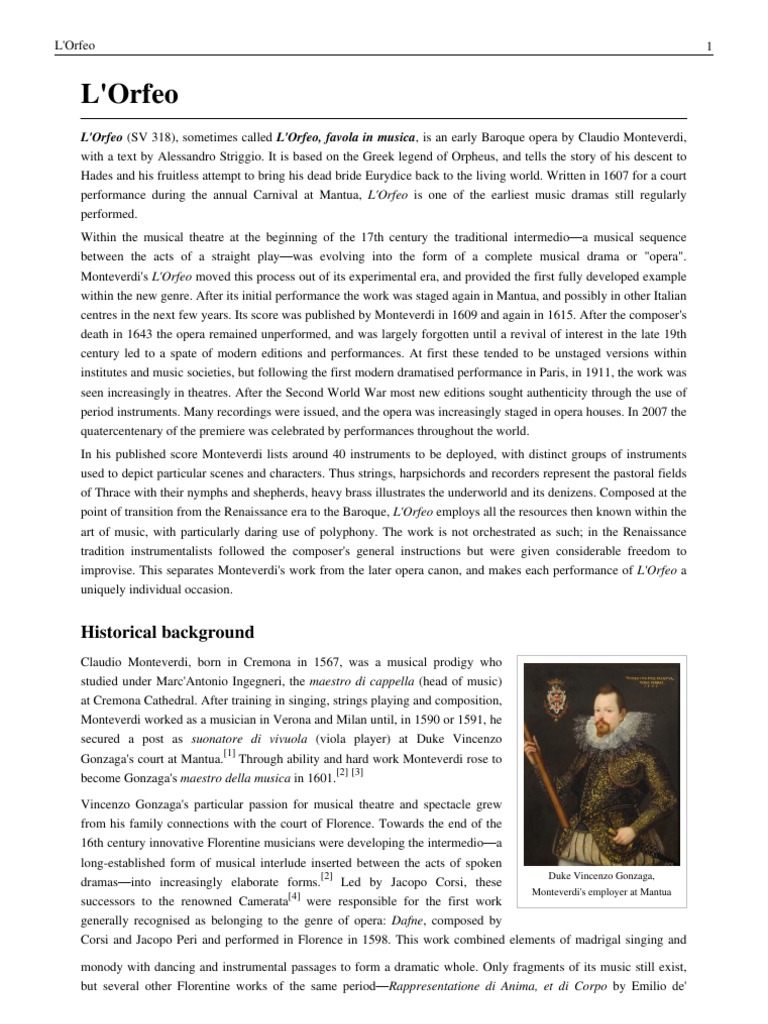 Monteverdi's L'Orfeo Explores Greek Myth | PDF | Performing Arts ...