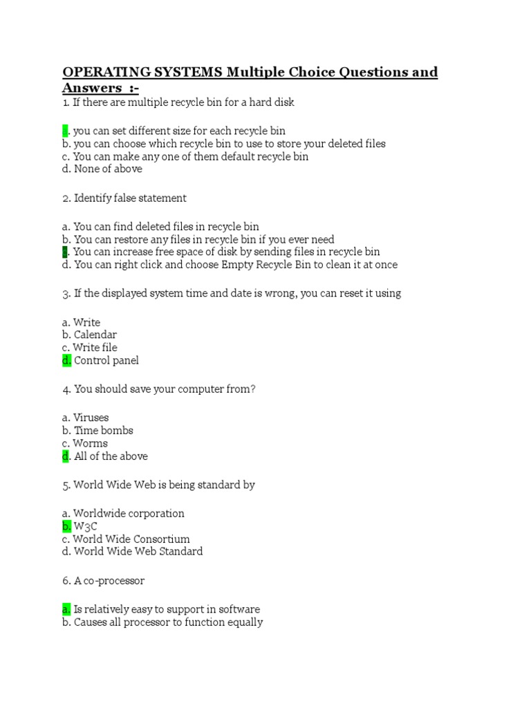 Operating System MCQs | PDF | Microsoft Windows | Operating System