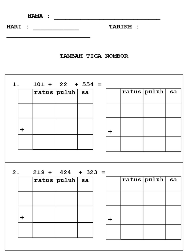 Tambah Tiga Nombor | PDF