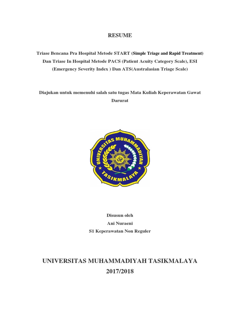 Tugas Triase Metode Start, Pacs, Esi, Ats | PDF | Pengembangan Diri ...