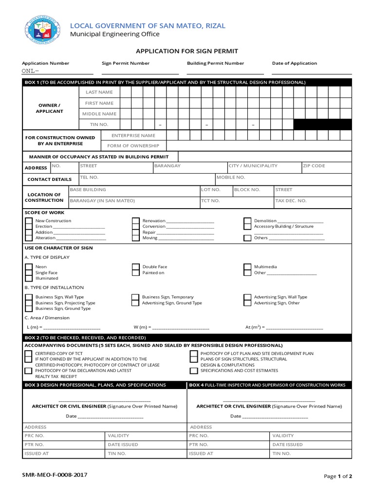 SMR MEO F 0008 2017 Sign Permit Application Form | PDF | Business