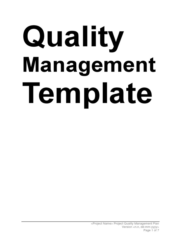 Quality Management Plan Template | PDF | Quality Management | Risk ...