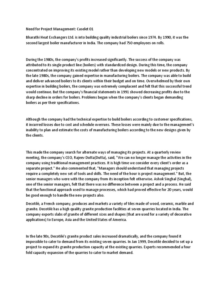 Need For Project Management | PDF | Project Management | Boiler