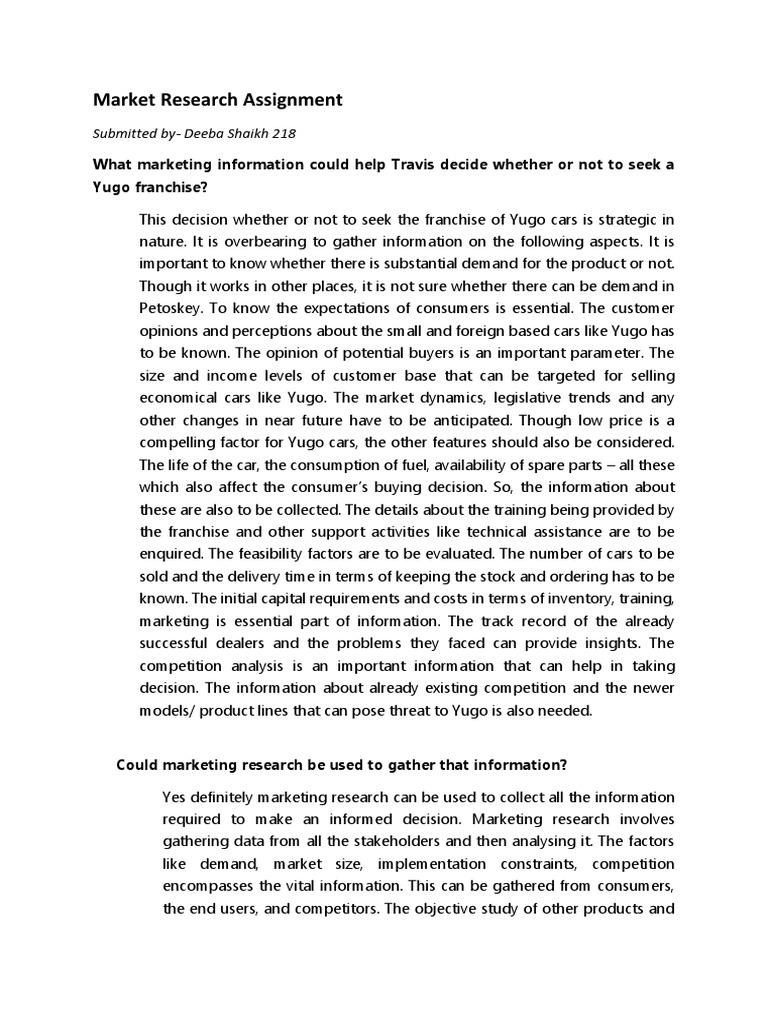 Market Research Assignment | PDF | Marketing Research | Marketing