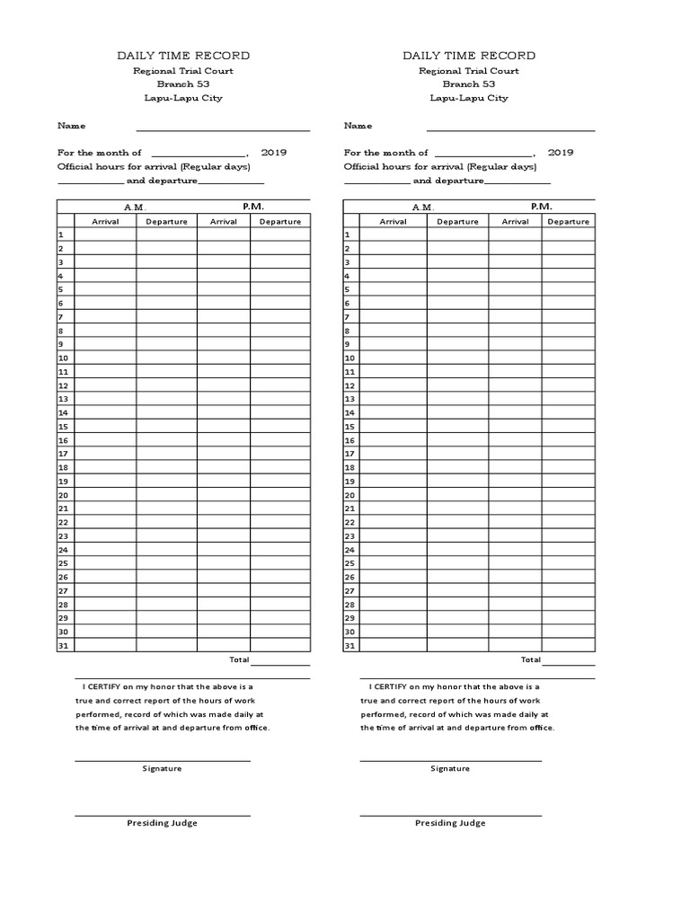 Daily Time Record Template | PDF