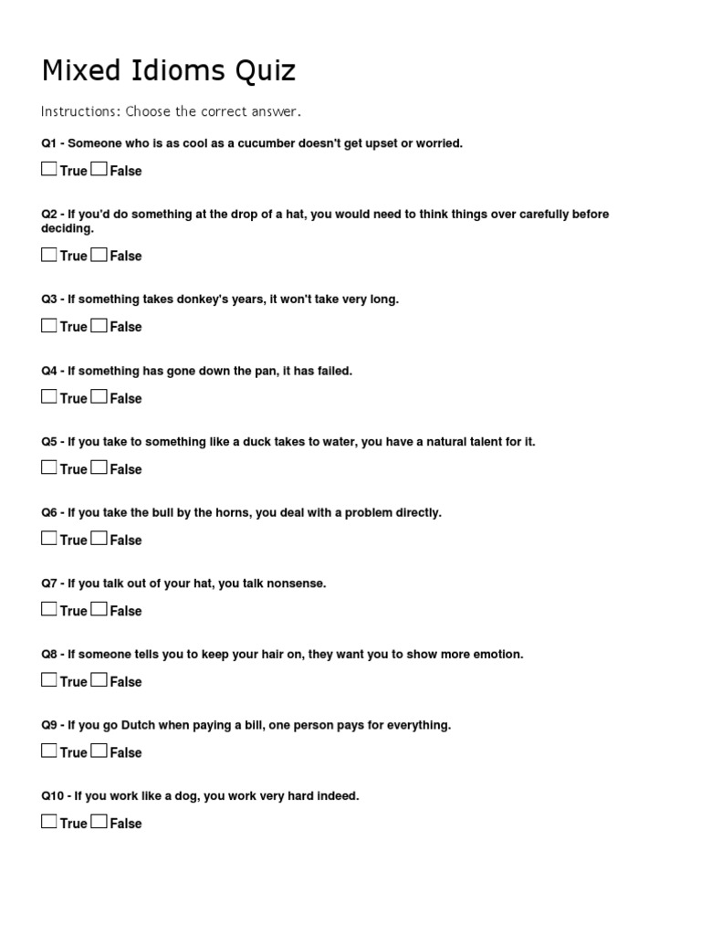 Mixed Idioms Quiz | PDF