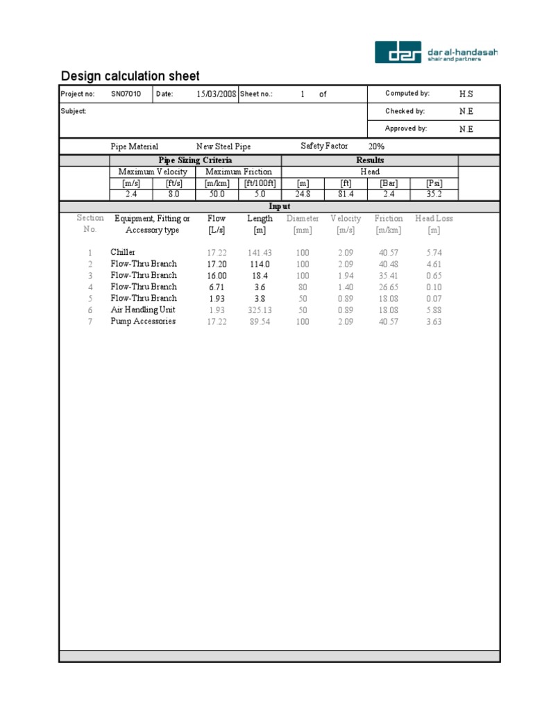 Design Calculation Sheeet PDF | PDF | Technology & Engineering