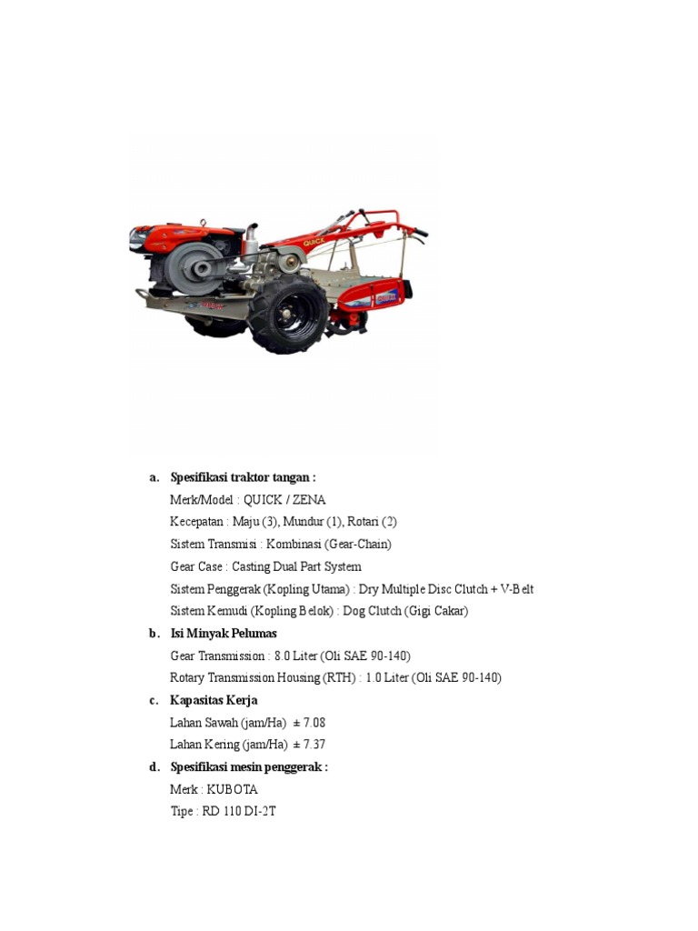 Spesifikasi Traktor | PDF | Transmisi (Mekanik) | Tas Clutch