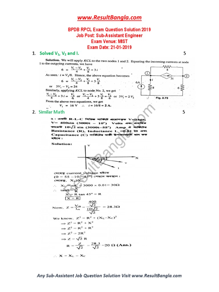 BPDB RPCL Exam Question Solution 21-01-2019 | PDF | Radio | Wireless