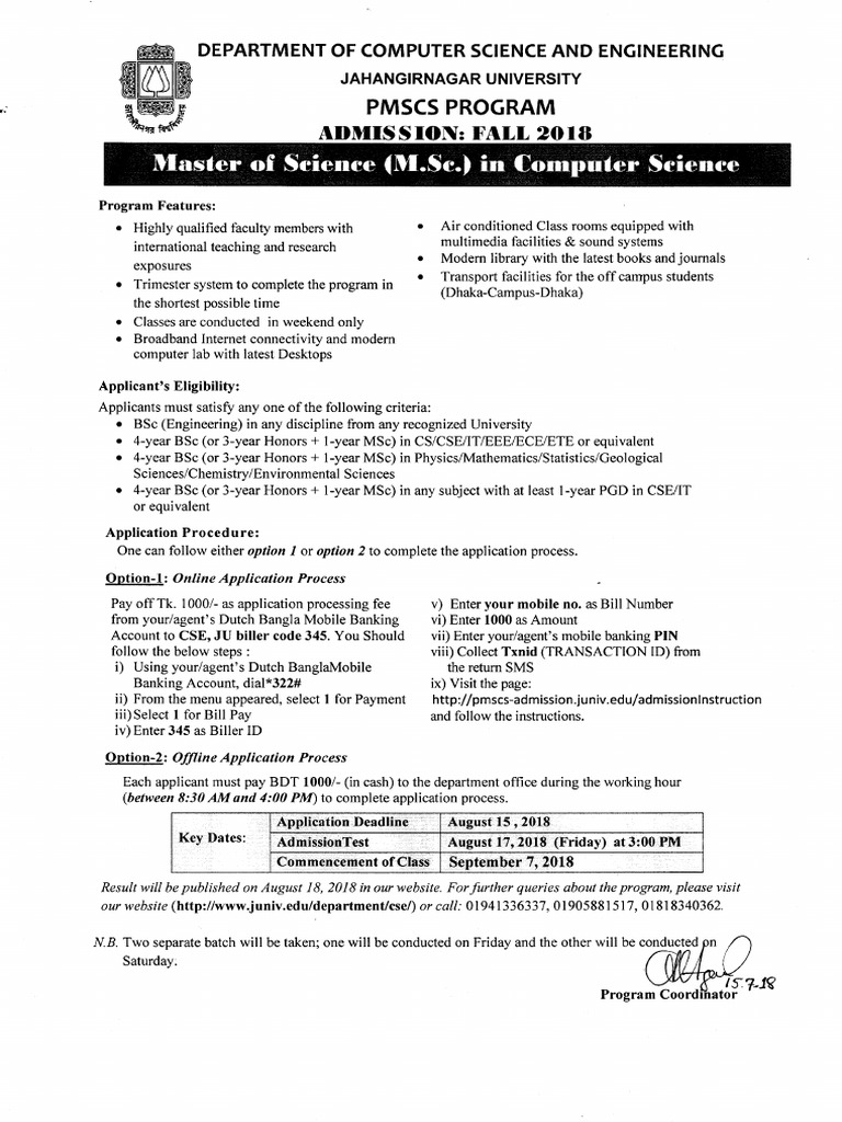 5443 - PMSCS Program Admission Circular Fall 2018 5b0089 - 2 PDF | PDF | Computing | Computing ...