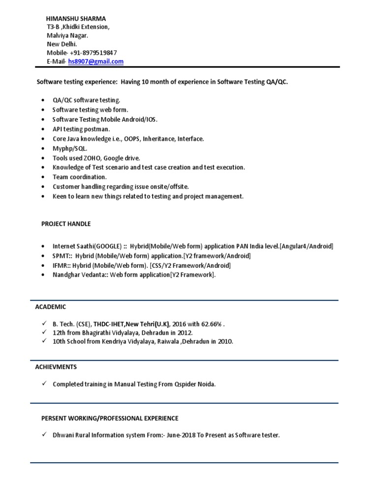 Himanshu Resume Software Testing | PDF | Mobile App | Software Testing