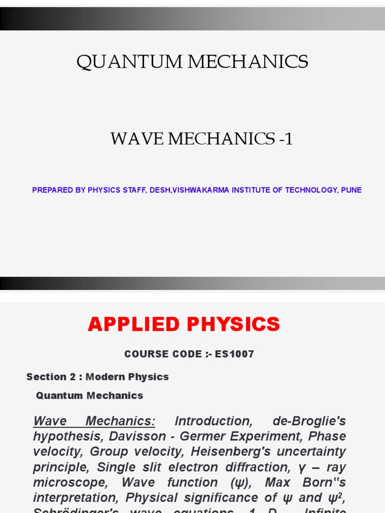 Quantum Mechanics Wave Mechanics Overview Pdf Waves