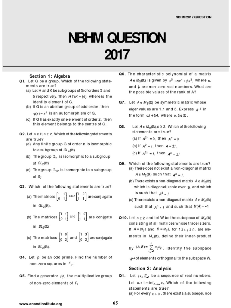 NBHM PHD Previous Paper 2017 | PDF | Continuous Function | Group ...