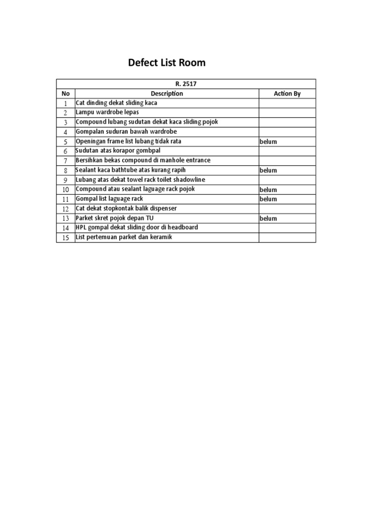 Defect List Room Dari Pak Jannes | PDF